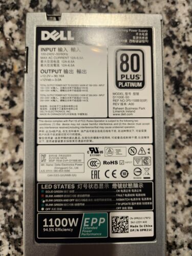 Dell 1100W Epp 80 Platinum Plus Power Supply - PR21C